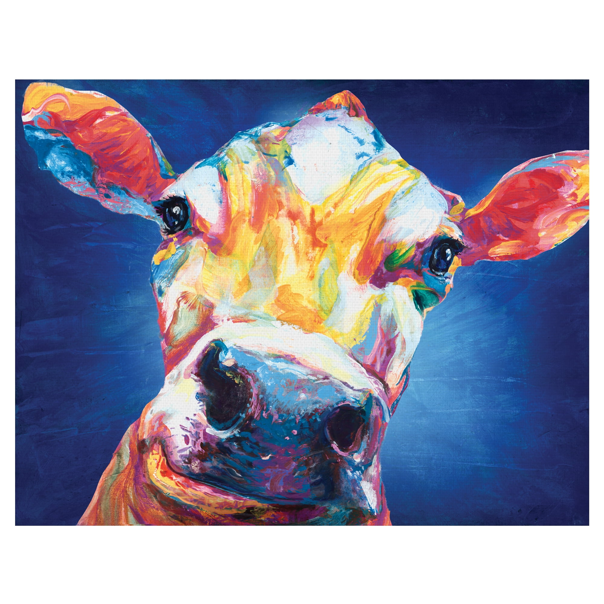 Smiley Cow Blue by Willowbrook Fine Art Canvas Art Print - Walmart.com