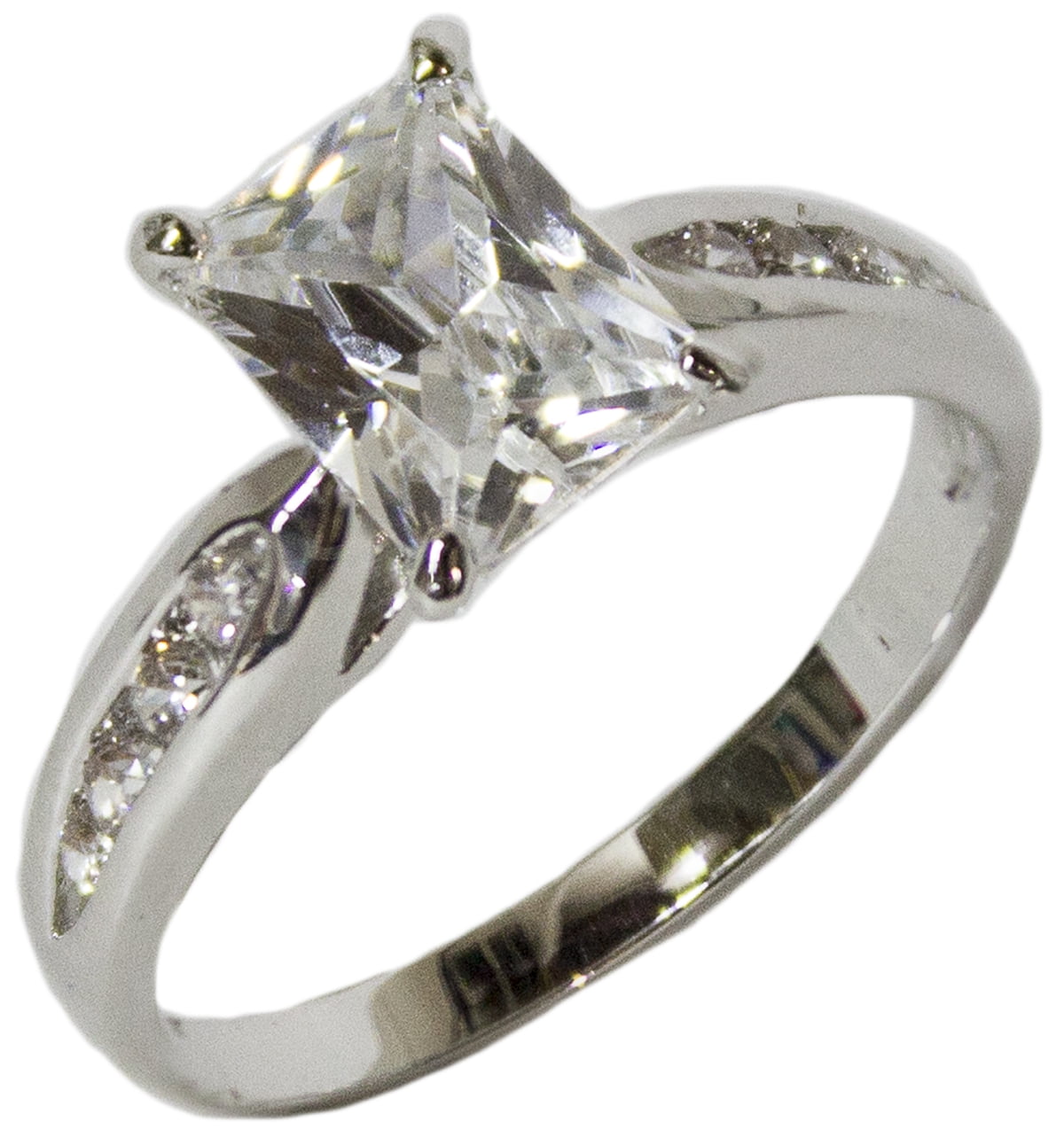 Women's Rhodium Plated Dress Ring Emerald Cut CZ 102 (7) - Walmart.com