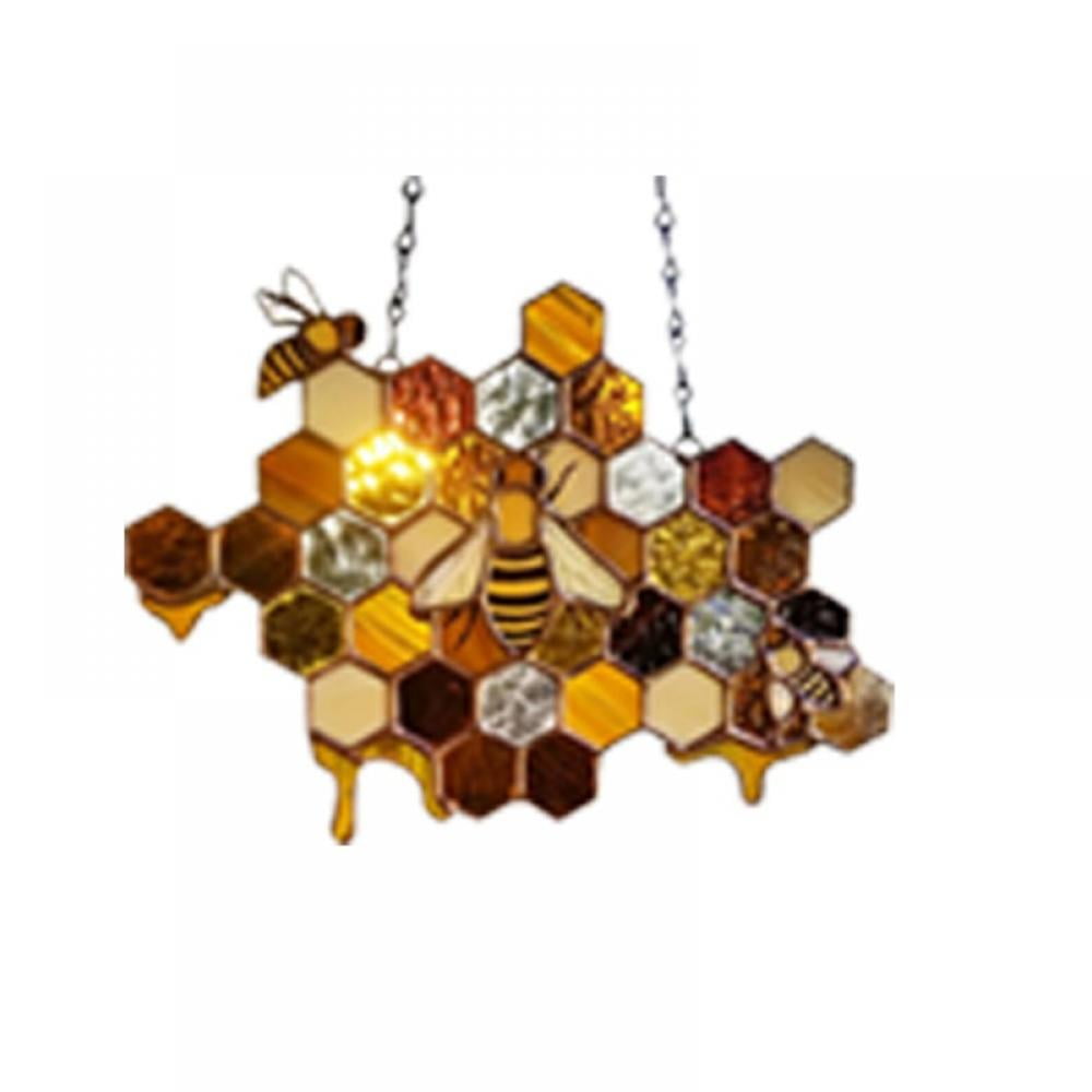 Colorful Stained Bee Suncatchers Ornaments Honeycomb With Bumble Bee ...