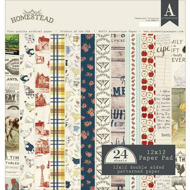 Authentique Double-Sided Cardstock Pad, 12" x 12", 24pk, Homestead, 12 ...