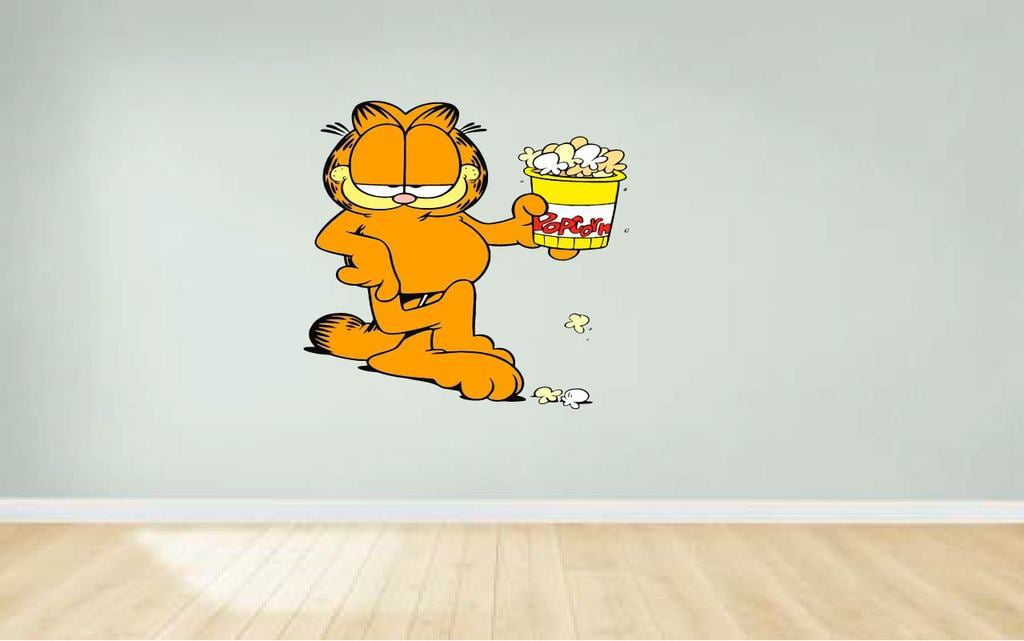 Garfield The Cat Eating Popcorn Cartoon Character Wall Art Sticker ...