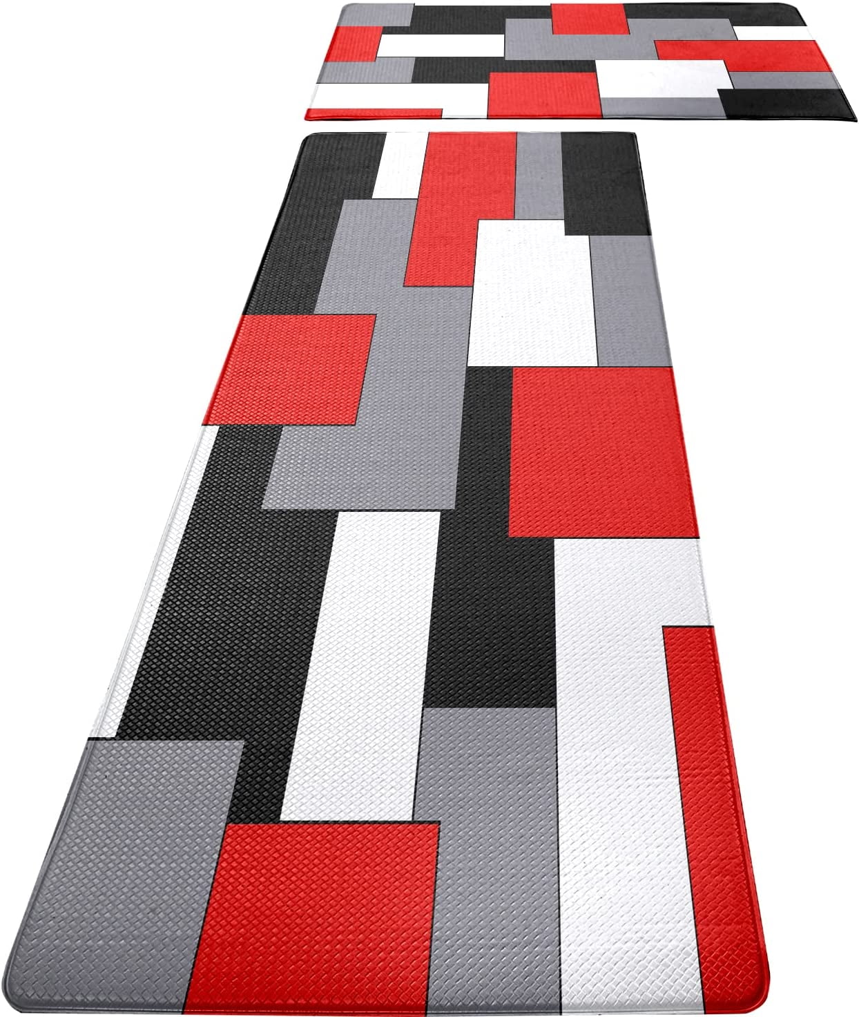 Red Black Grey White Kitchen Rugs and Mats Set of 2 Cushioned Anti ...
