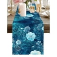 Burlap Table Runner 48 Inches Long, Dark Blue Botanical Flowers Non ...