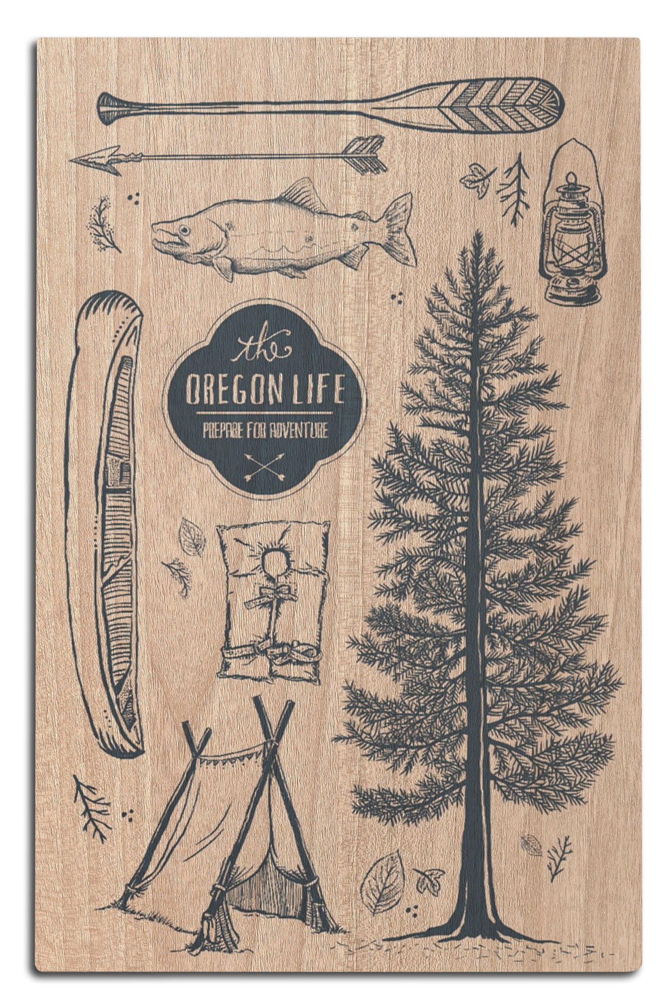 Oregon, The Oregon Life, River and Camping Collage Birch Wood Wall Sign ...