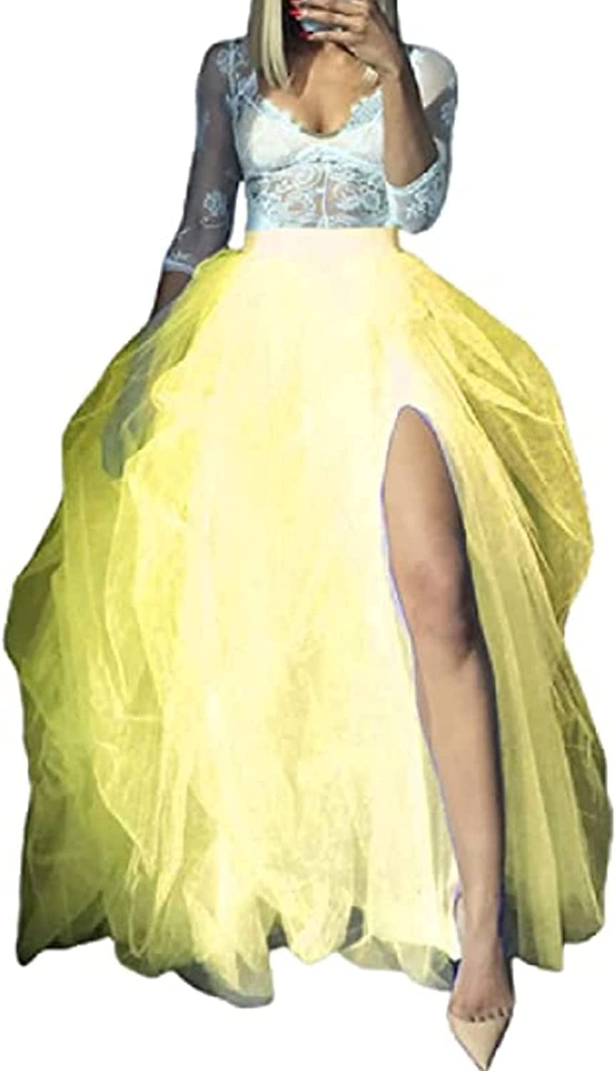 Women High Waist Tulle Tutu Long Skirt Layered High Waist Evening Party ...