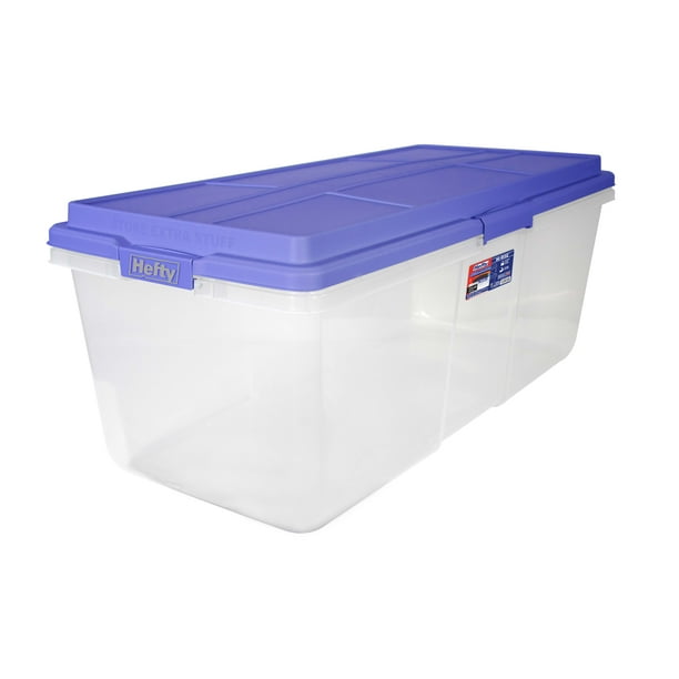 Hefty 113 Qt. Clear Plastic Storage Bin with Blue Hi-Rise Lid - Walmart.com