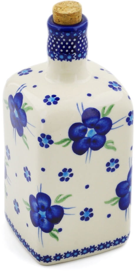 Polish Pottery 17 oz Bottle (Bleu-belle Fleur Theme) Hand Painted in ...