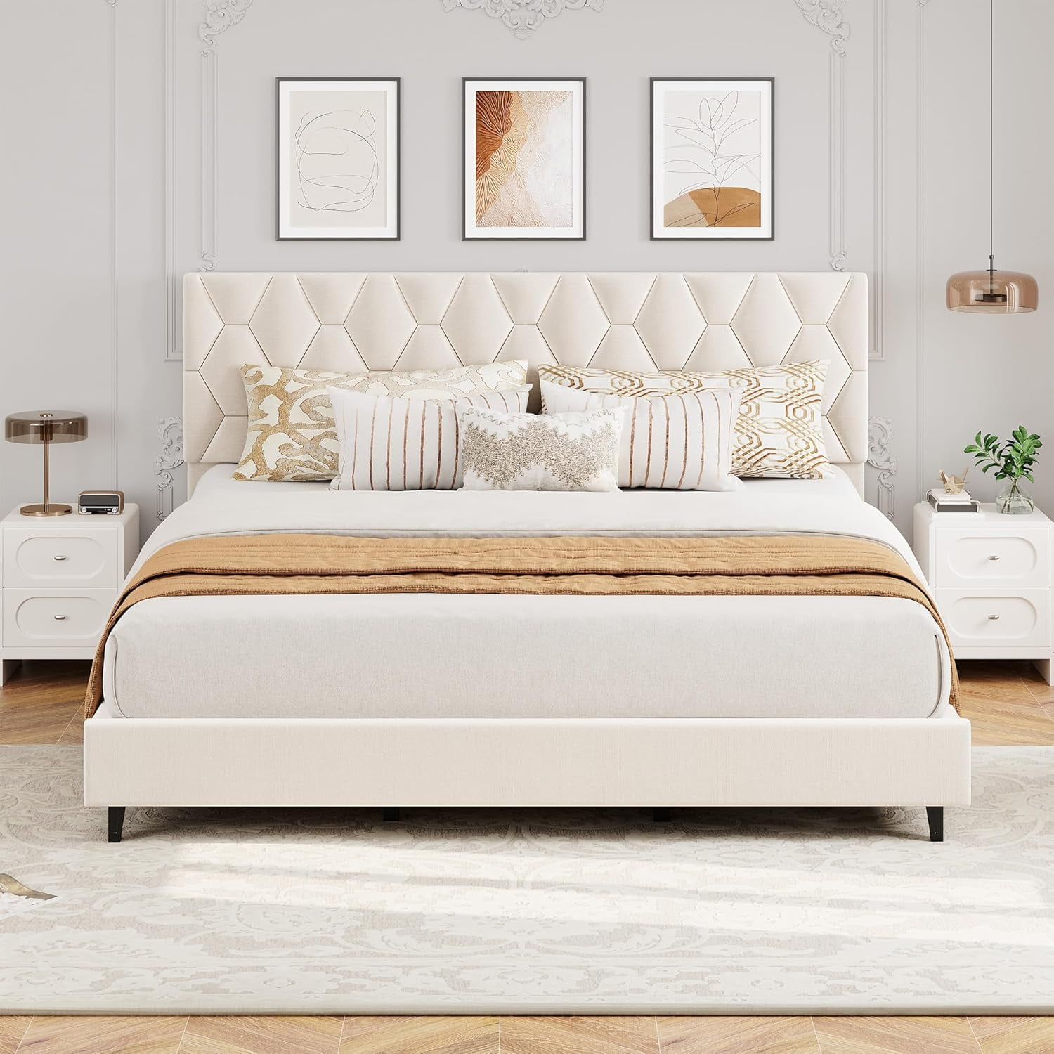 Click here for Qiyun King Bed Frame With Upholstered Headboard  H... prices