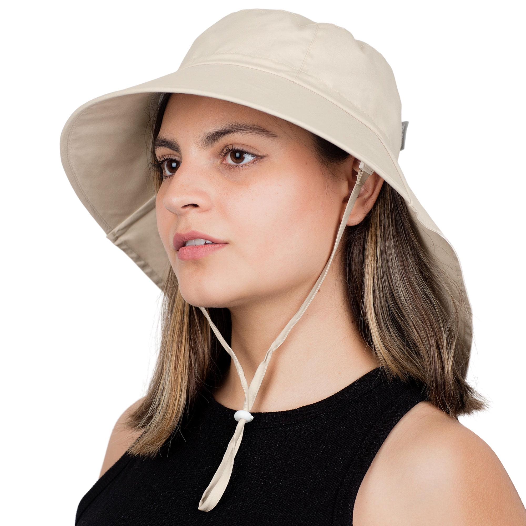 Jan & Jul Adult Sun-hat with Neck-Flap Wide Brim Natural Cotton (Cotton ...