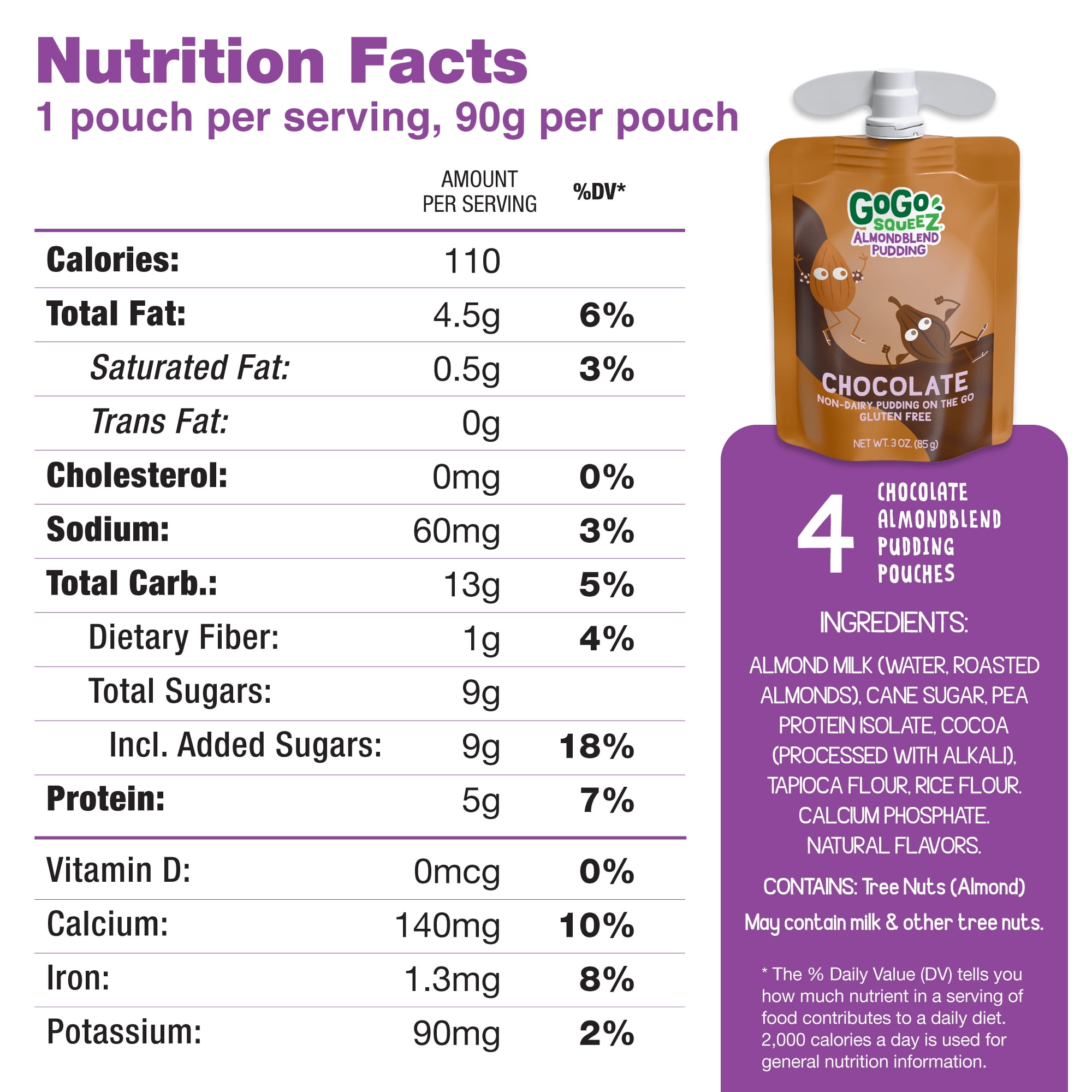 Buy 24 Pack) GoGo Squeez Almond Blend Pudding, Chocolate Pudding, 24 ...