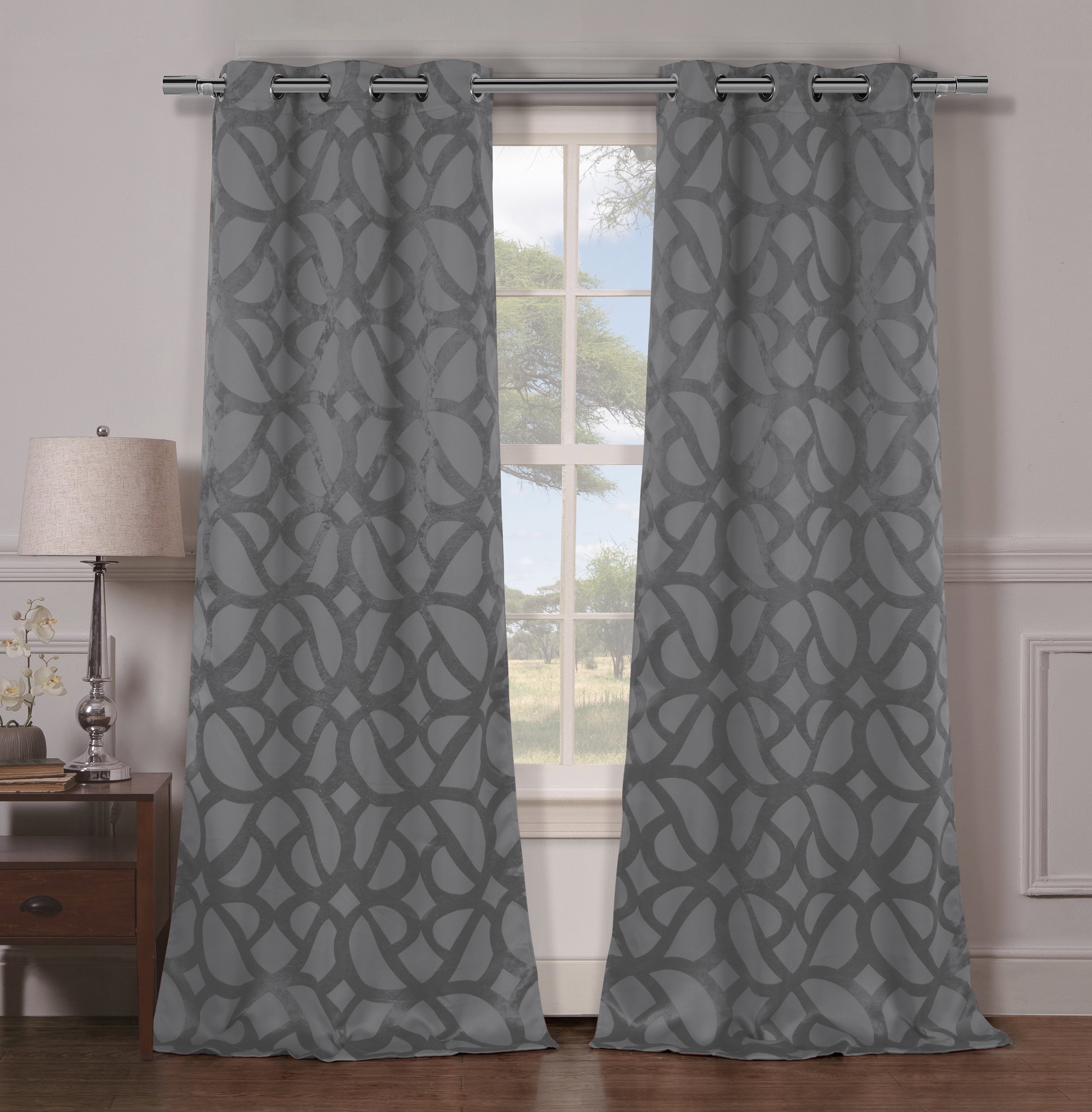 Charlotte 38 In. W X 84 In. L Polyester Window Panel In Grey (2 Pieces ...