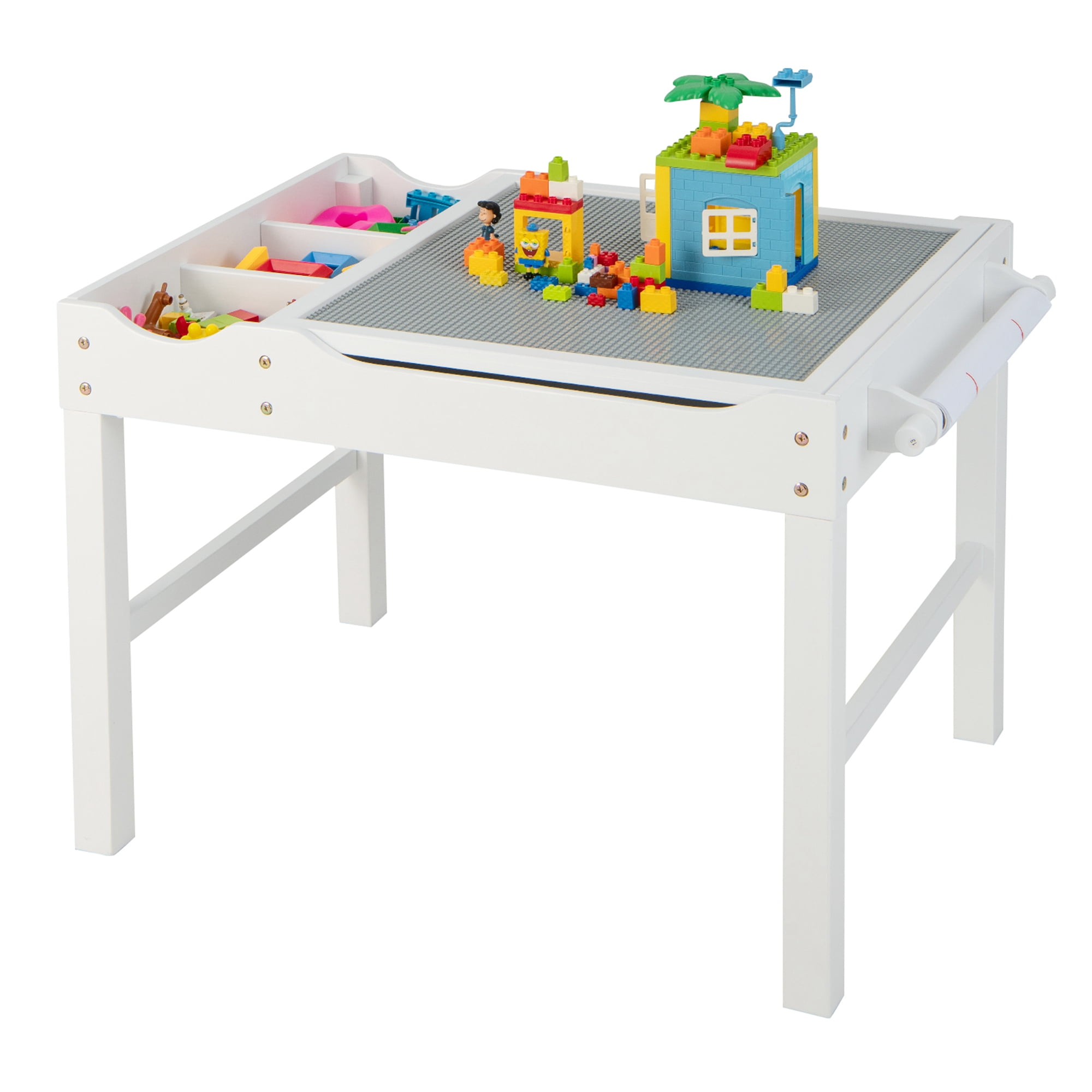 Costway Kids Multi Activity Play Table Wooden Building Block Desk with ...