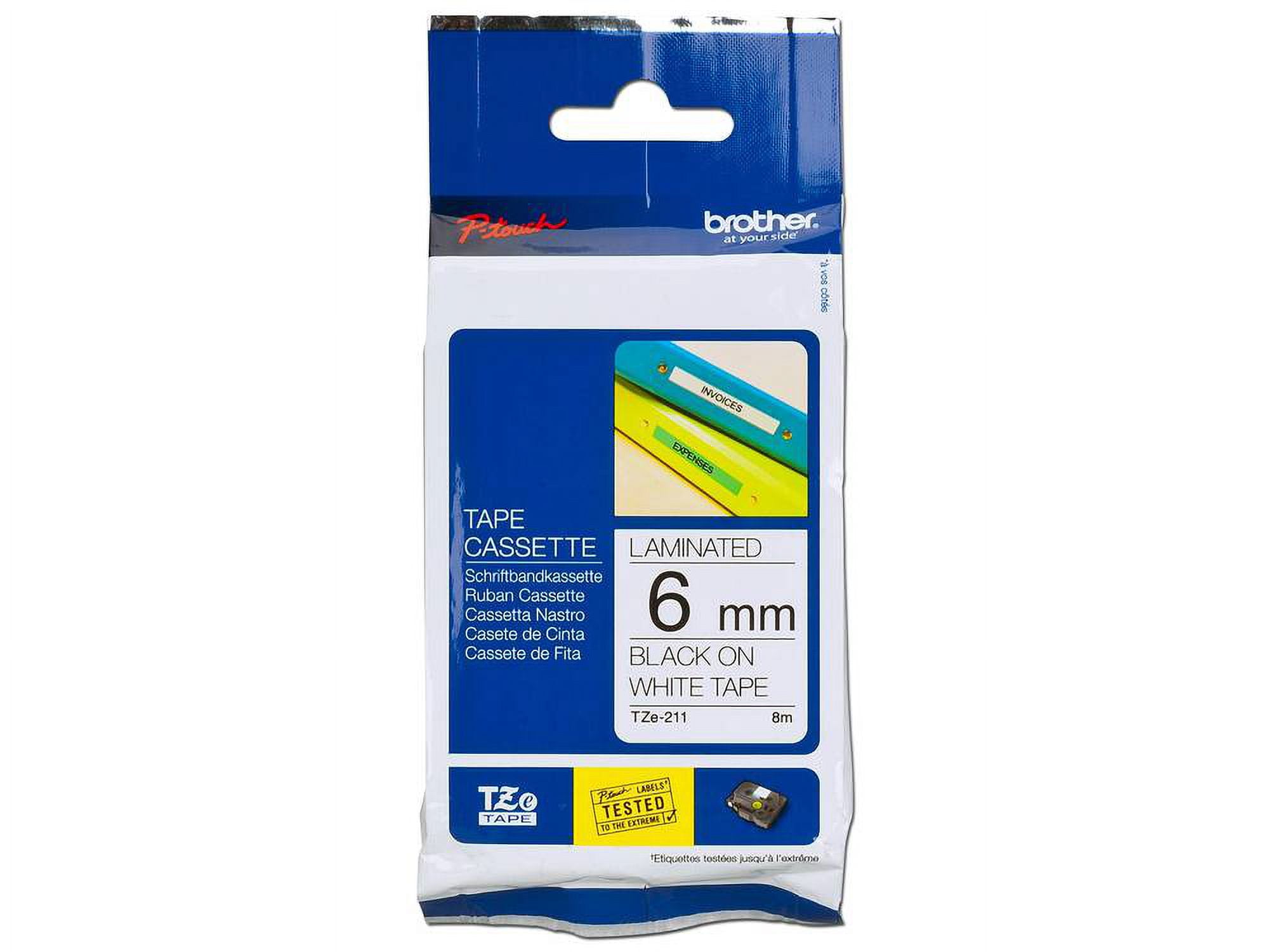 Cinta Brother TZE211 negro sobre blanco de 6mm. Brother TZE211 ...