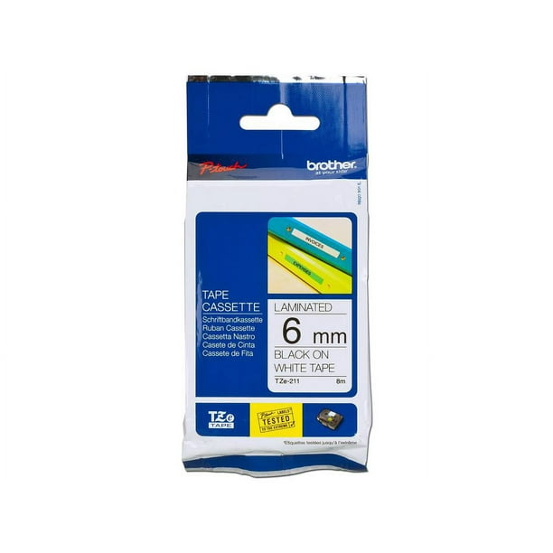 Cinta Brother TZE211 negro sobre blanco de 6mm. Brother TZE211 ...