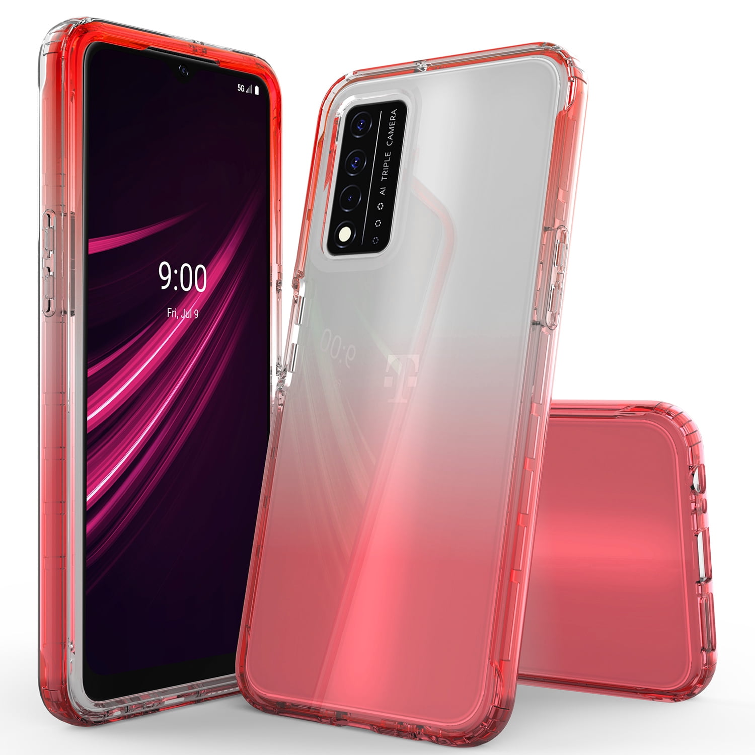 T-Mobile REVVL V+ 5G Case, Rosebono Hybrid Gradient Transparent Soft TPU Clear Skin Cover Case ...