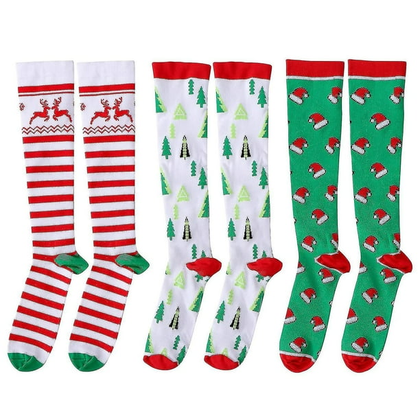 3 Pairs Christmas Long Compression Socks Nylon Outdoor Activities Sweat ...