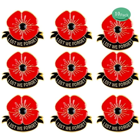 10 Pack Metal Poppy Flower Pins 1X1.2inch Lest We Forget Veterans Day ...
