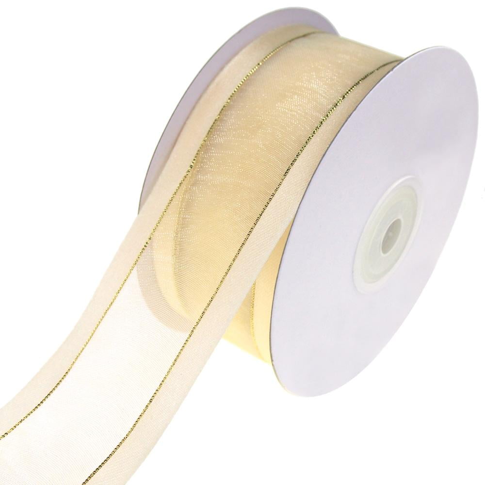 Gold-Lined Satin Edge Organza Ribbon, Ivory, 1-1/2-Inch, 25-Yard ...