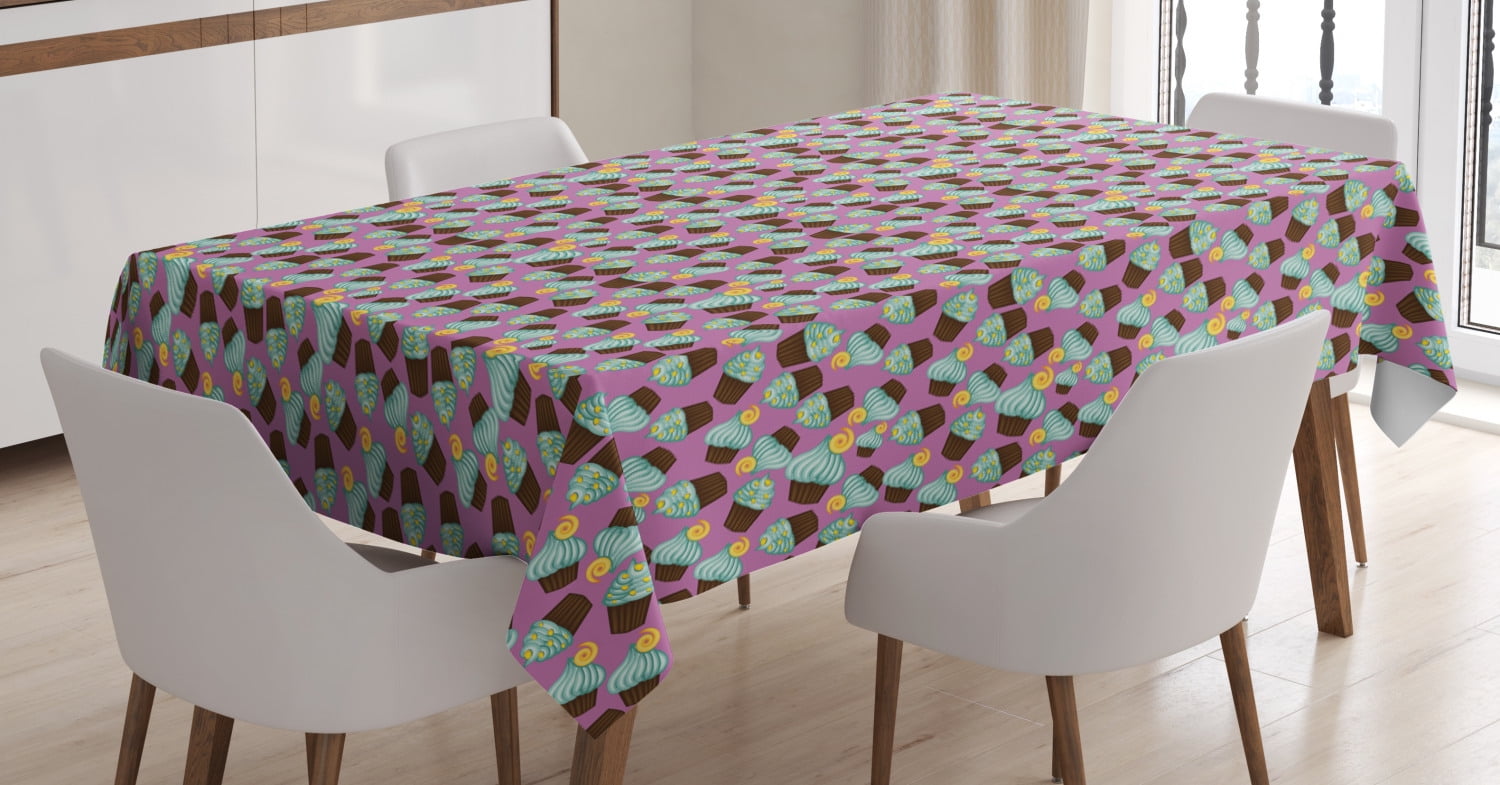 Cupcake Tablecloth, Sweet Cake with Blueberry Cream Yellow Toppings ...