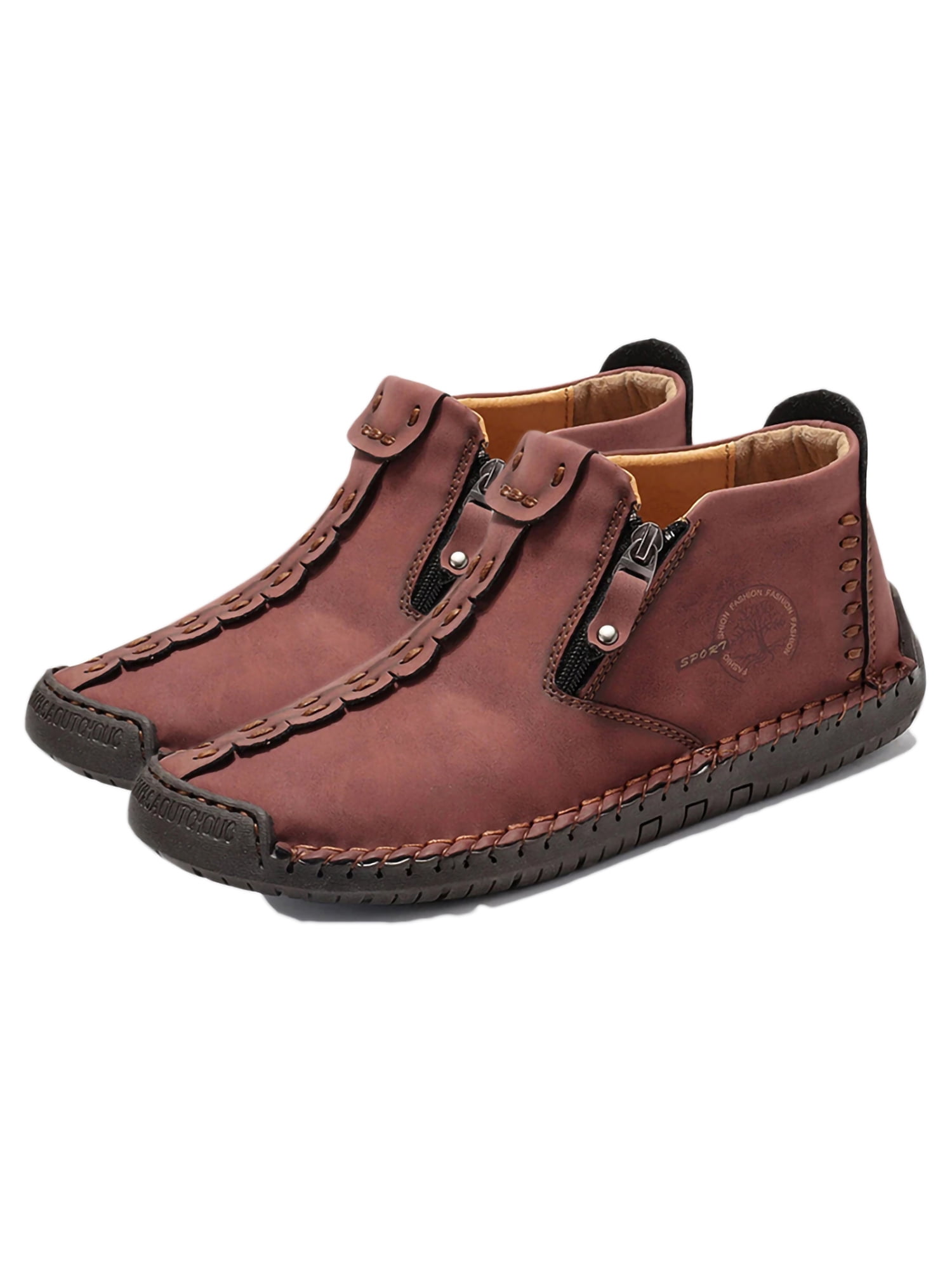 Simanlan Mens Zipper Ankle Boots Driving Boating Moccasins Loafers Casual Leather Shoes