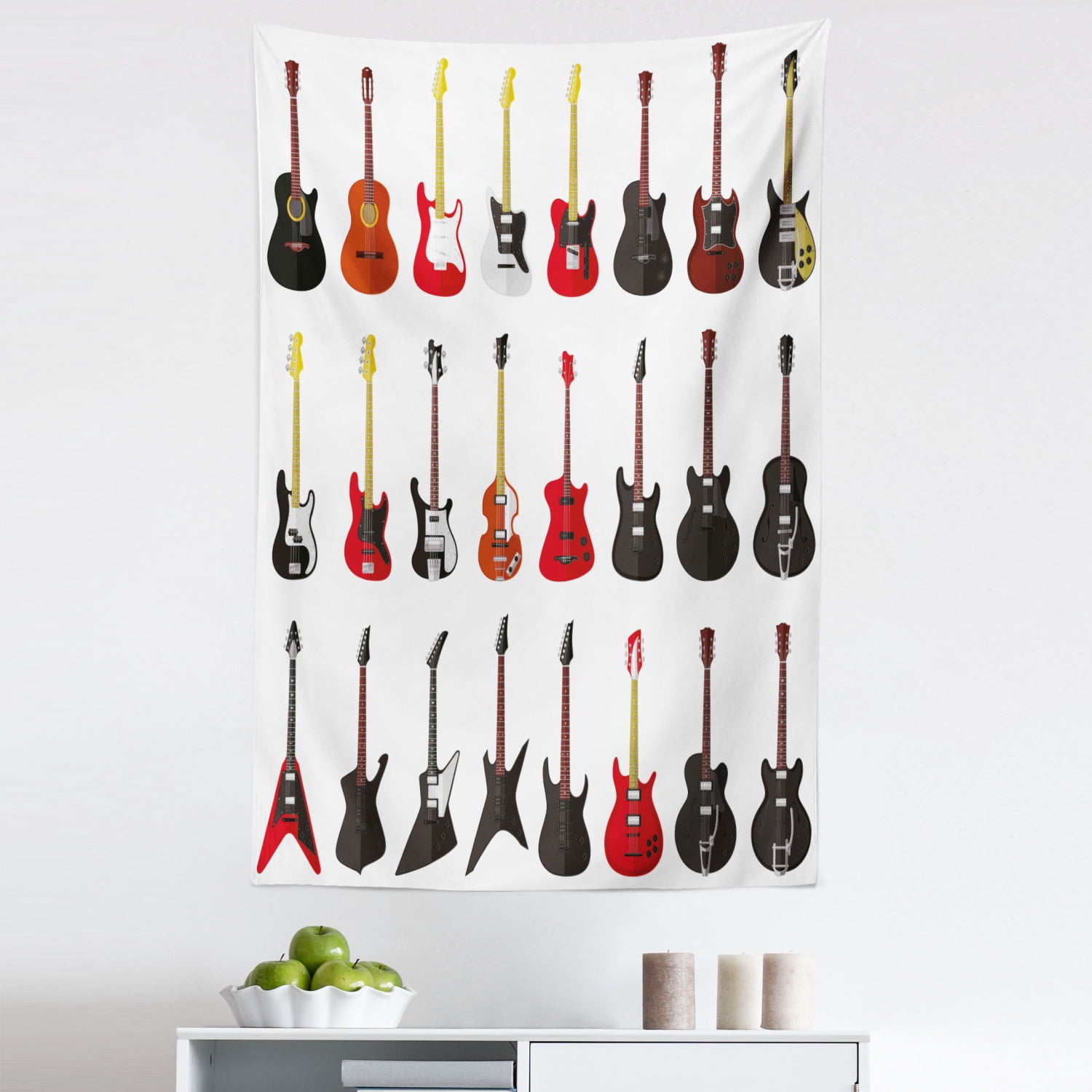 Guitar Tapestry, Musical Instruments Set Pattern Various Acoustic Bass ...