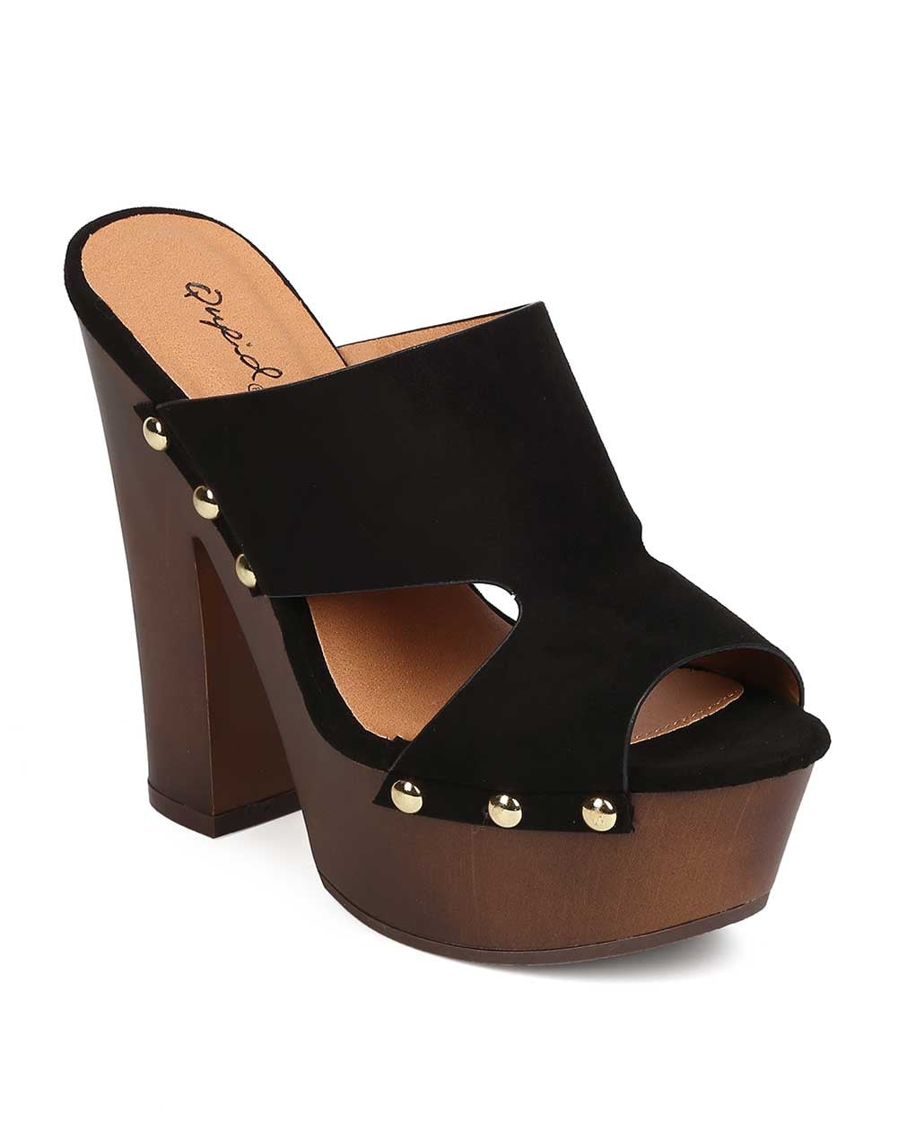 Qupid FK61 Women Faux Suede Peep Toe Cut Out Platform Chunky Heel ...