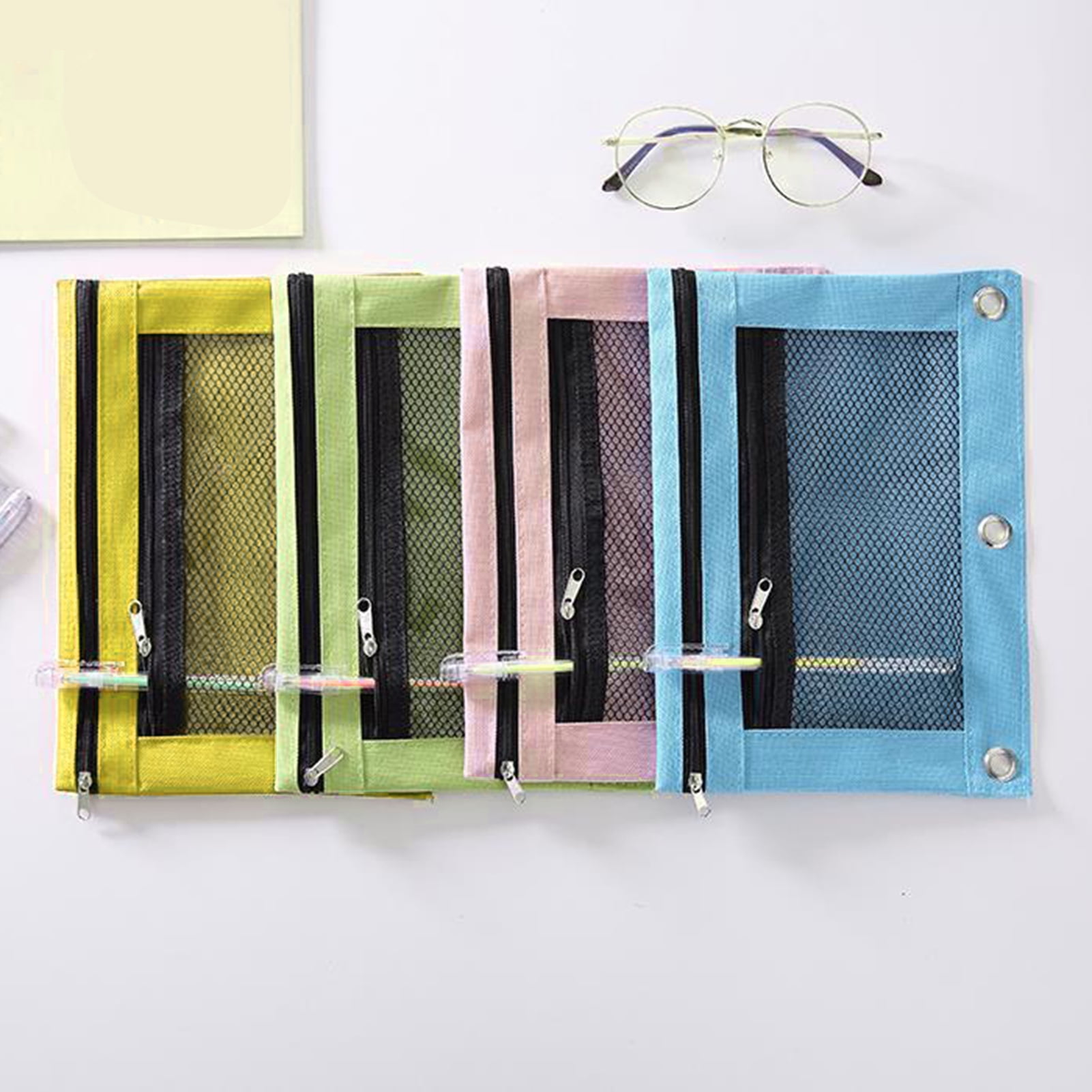 Anvazise 3 Rings Two Pockets Large Capacity Zipper Closure Pencil Case ...