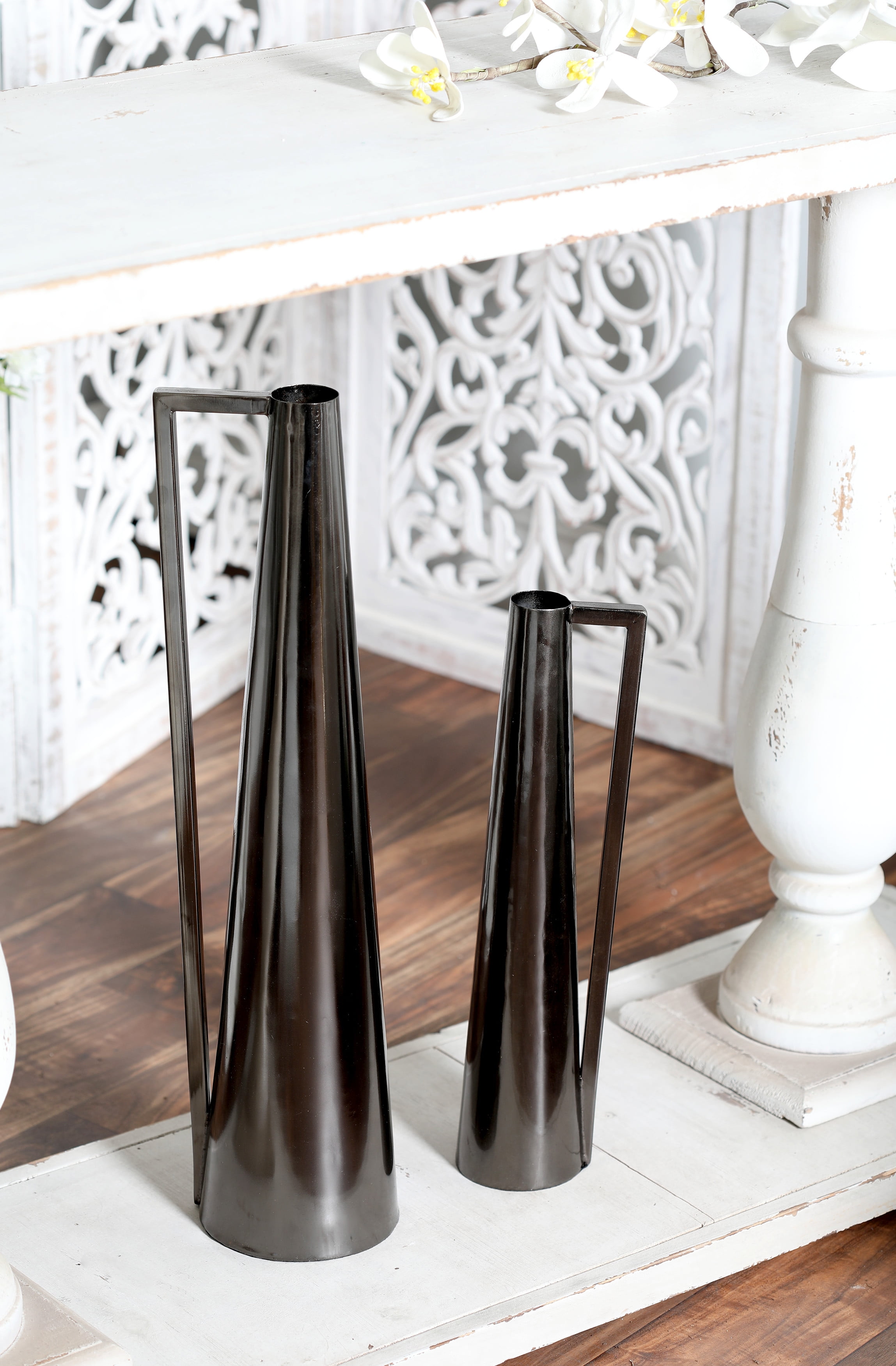 DecMode Traditional Style Black Metal Cone Vase, Set of 2, 17", 22"H ...