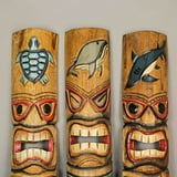 Zeckos Hand Carved Wood Tiki Mask Ocean Animal Totem 40 inch Set of 3 ...