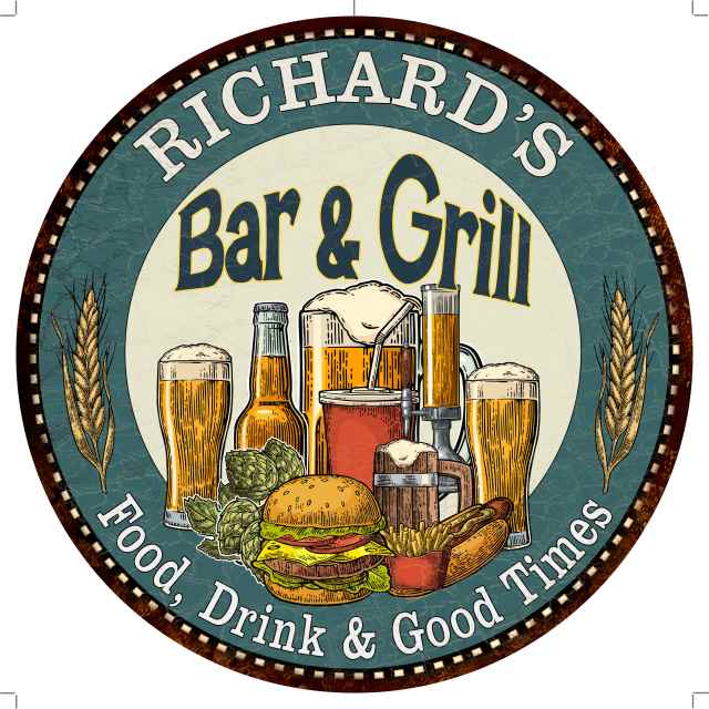 RICHARD'S Bar and Grill 14" Round Metal Sign Kitchen Wall Decor ...