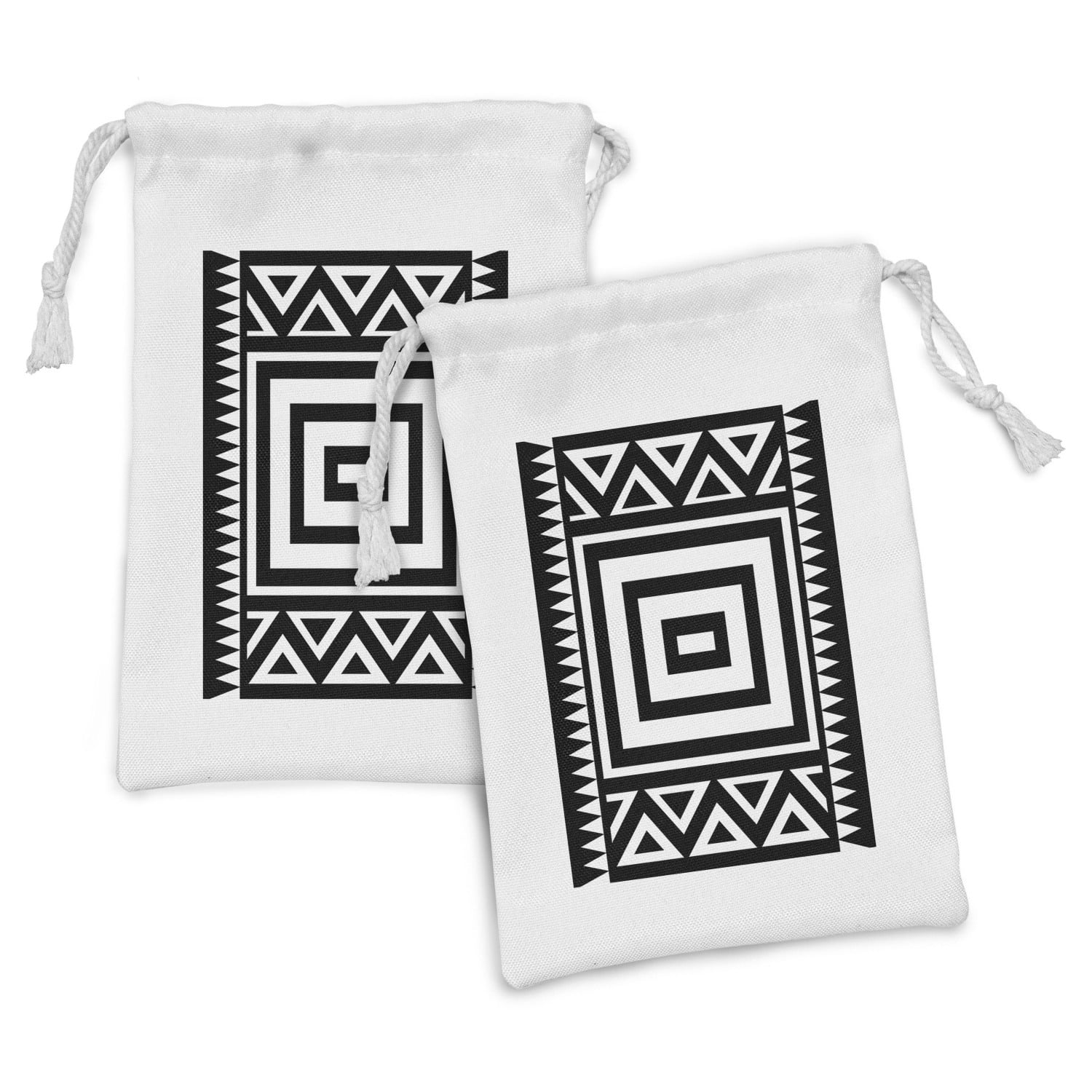 Tribal Fabric Pouch Set of 2, Aztec Minimalist Ethnic Pattern with ...