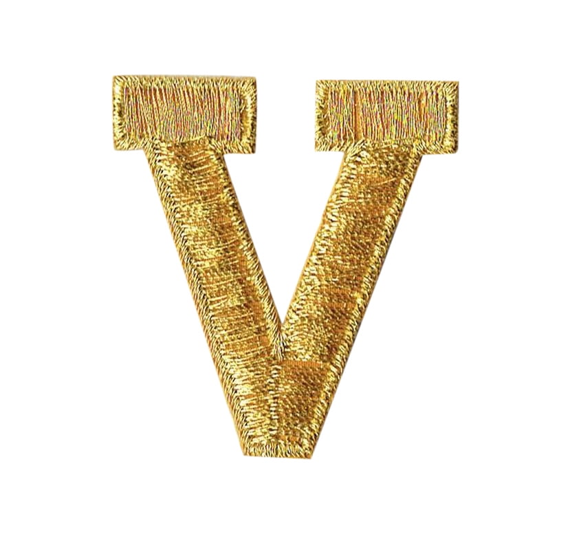 Alphabet Letter - V - Color Gold - 2" Block Style - Iron On Embroidered ...
