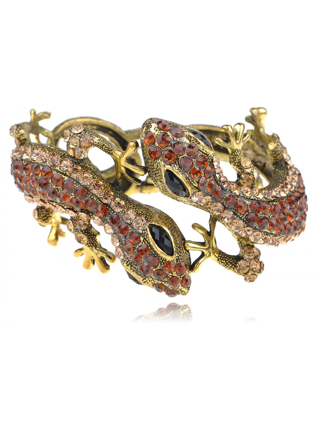Antique Topaz Crystal Rhinestone Lizard Gecko Love Couple Bracelet ...