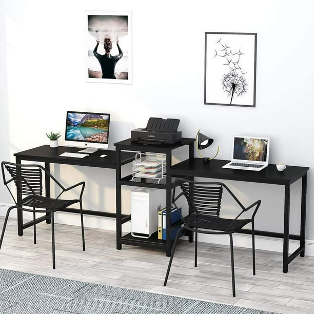 96.9" Two Person Computer Desk with Storge Shelves - Walmart.com