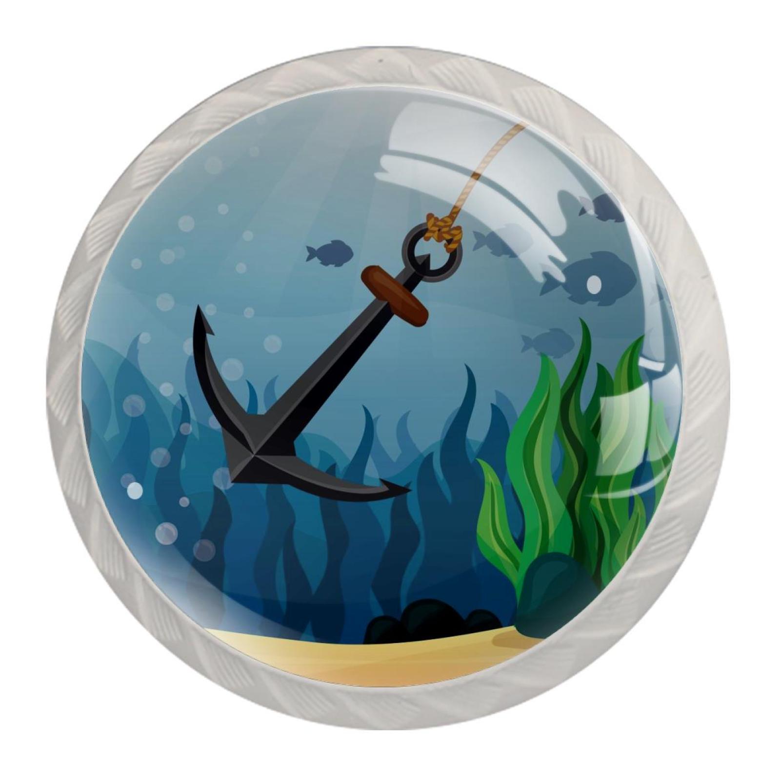 Ownta Ocean Nautical Anchor Round Glass Drawer Handles Knobs Pulls with ...