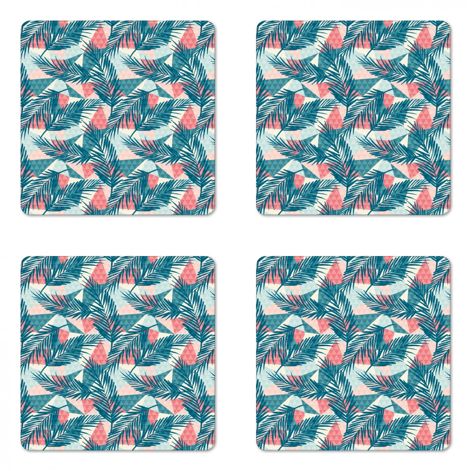 Leaves Coaster Set of 4, Polygonal Triangles Geometric Elements ...