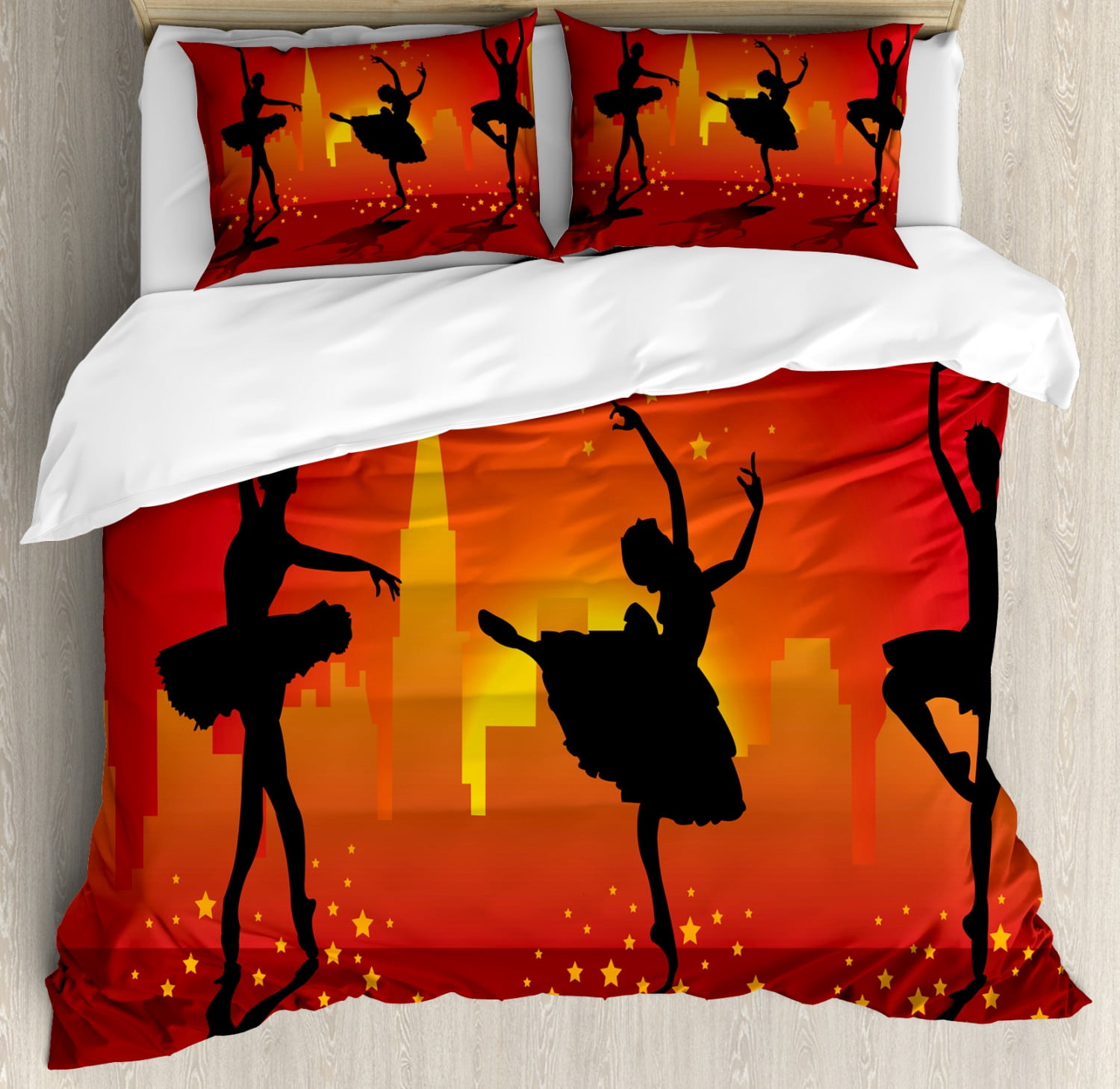 Ballet Duvet Cover Set Queen Size, Ballerinas Dancing with Stars in ...
