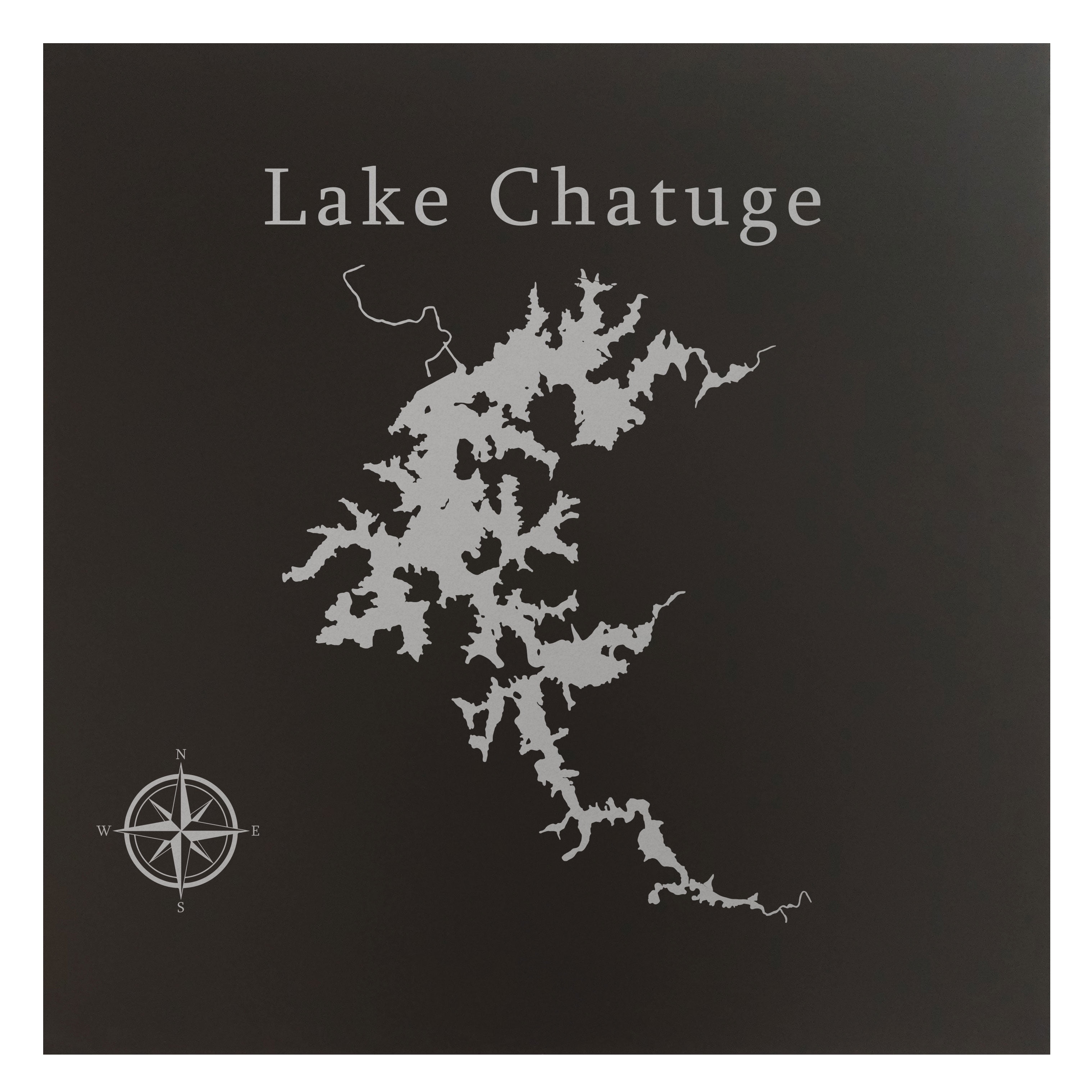 Lake Chatuge 12x12" Matte Black Aluminum Metal Lake Map Wall Art ...