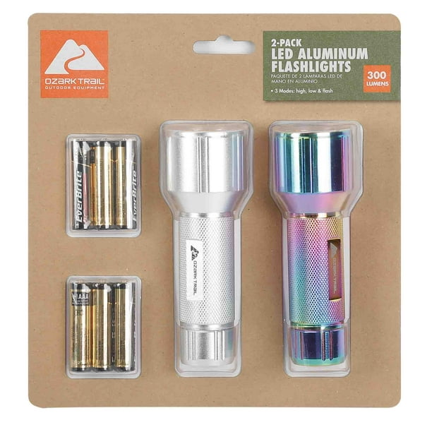 Ozark Trail LED 300 Lumens Handheld Aluminum Flashlights, with 6 AAA ...