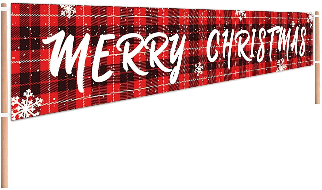 Large Merry Christmas Banner Buffalo Plaid Christmas Banner Huge Xmas ...