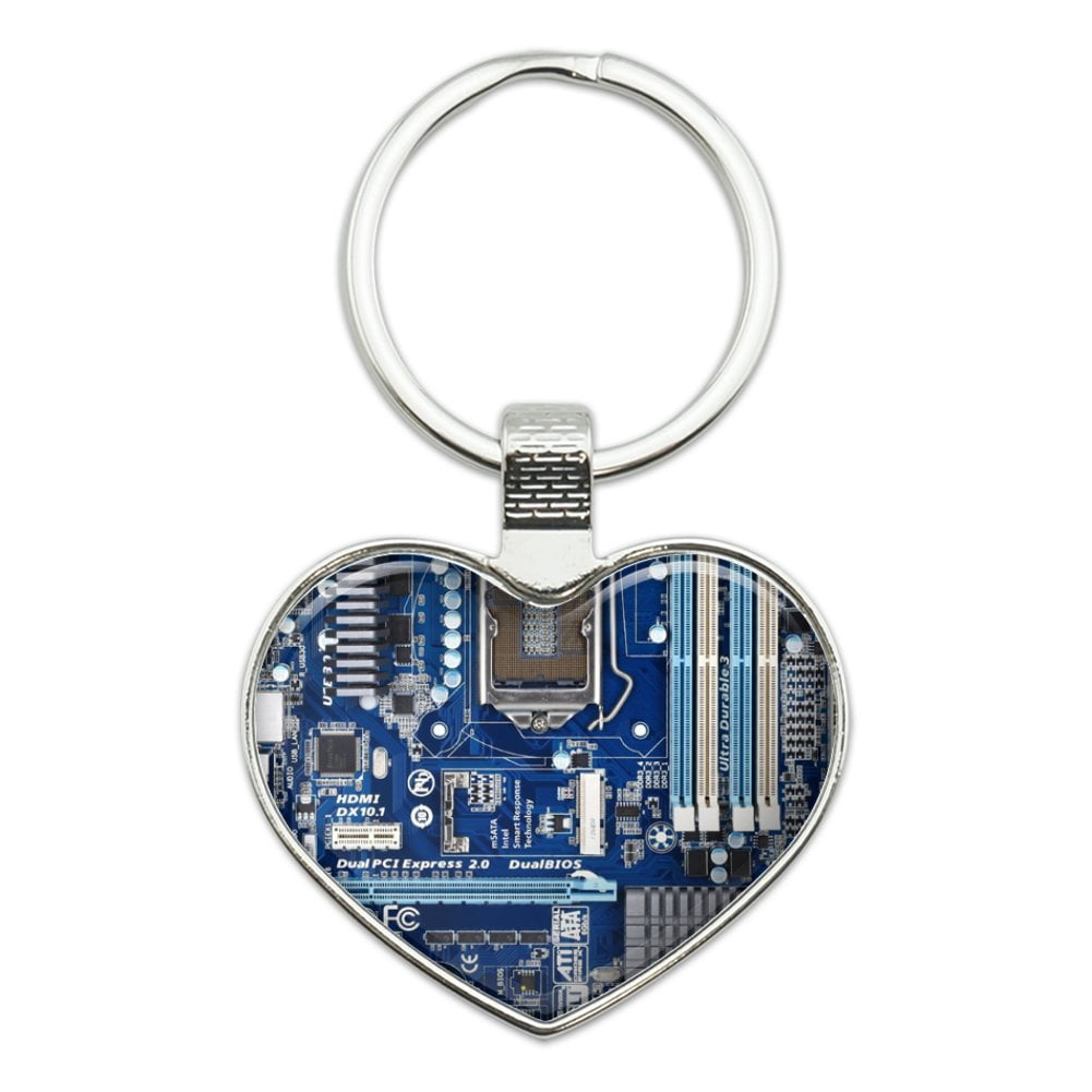 Blue Computer Motherboard Processor CPU Heart Love Metal Keychain Key ...