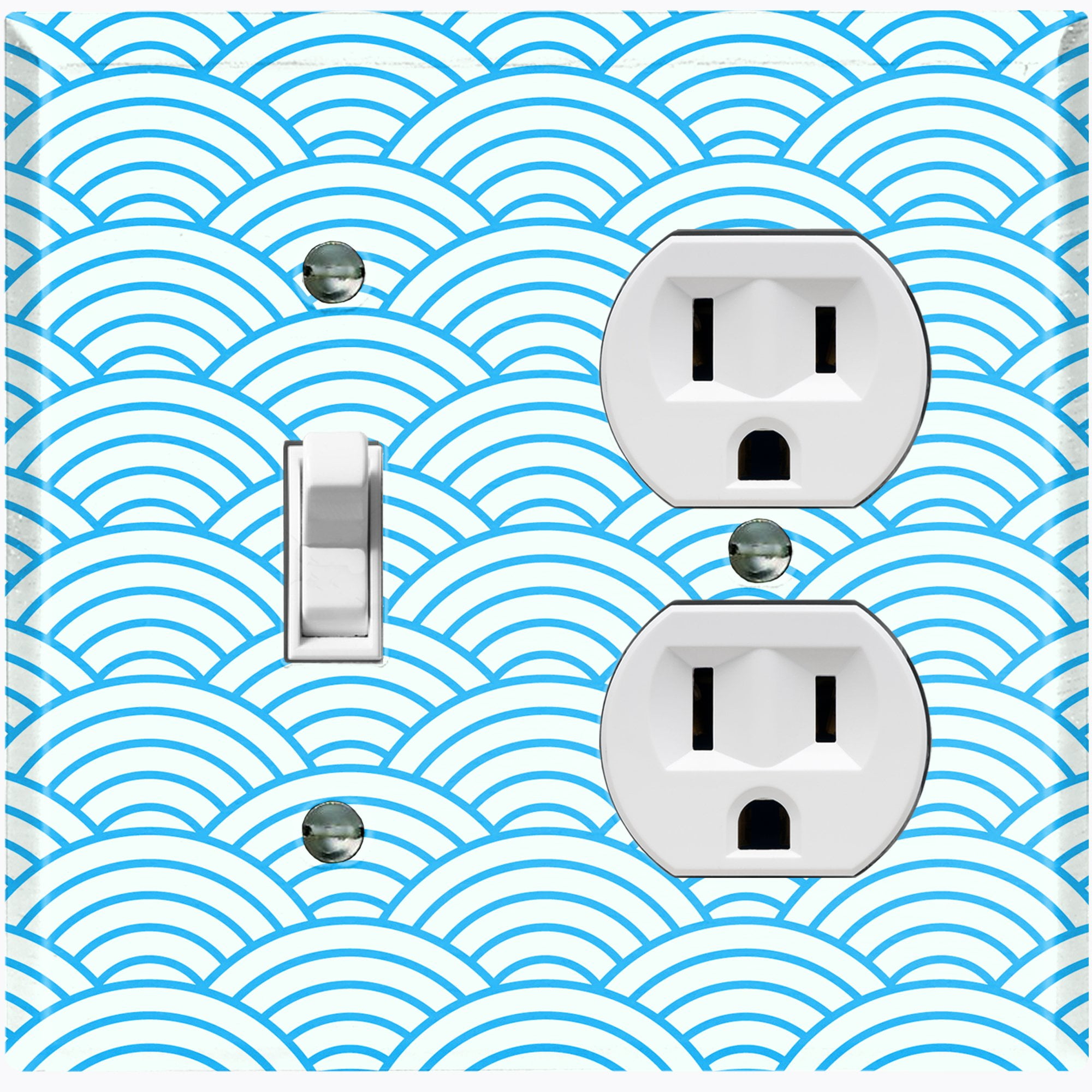 Metal Light Switch Plate Cover Japanese Sea Wave Pattern Teal Wallpaper ...