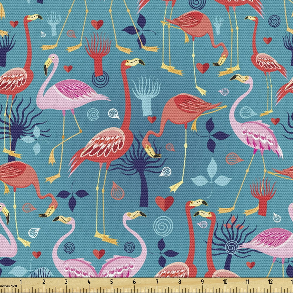 Flamingo Fabric by the Yard Upholstery, Colorful Interpretation of ...