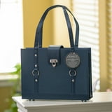 Fashion File Organizer Tote with Texture Dark Blue Faux Leather ...