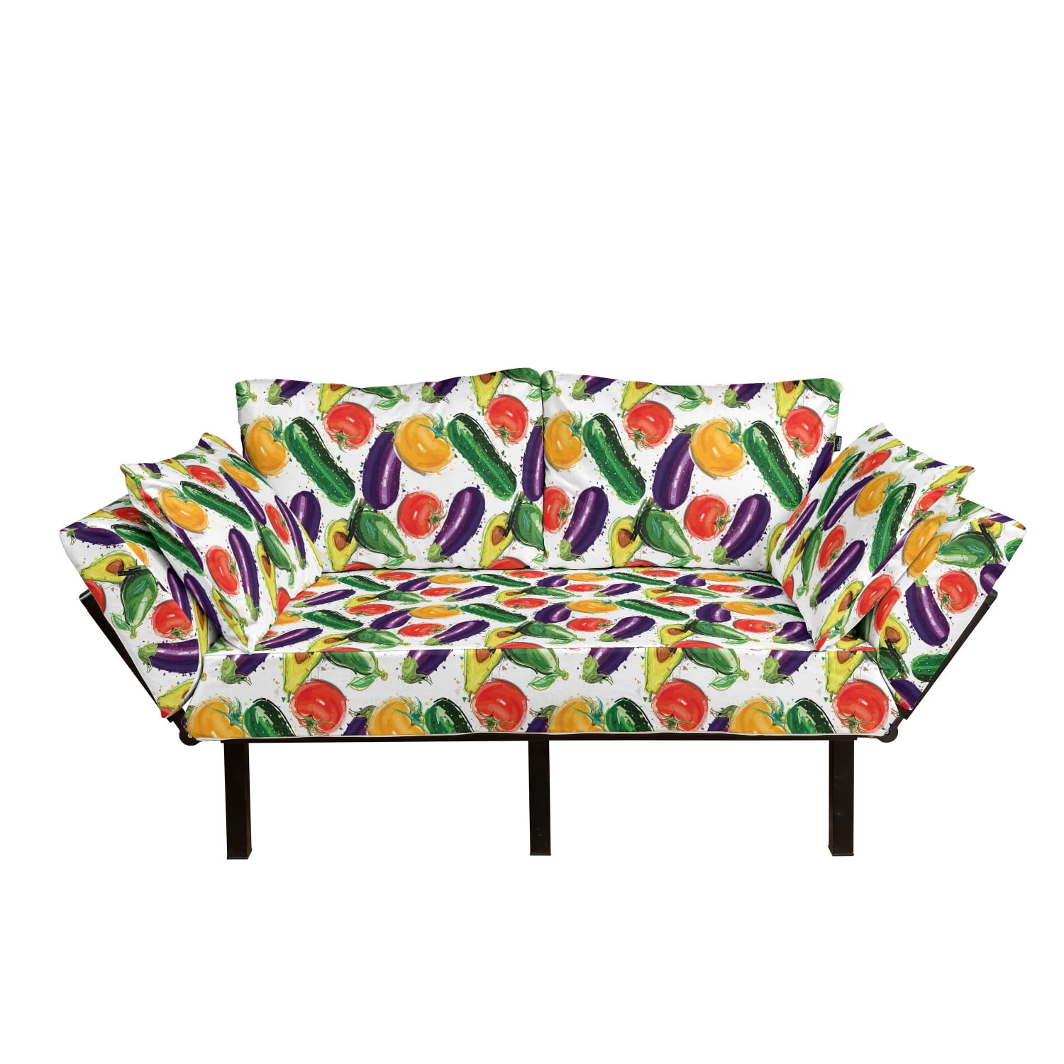 Vegetables Futon Couch, Assortment of Foods Healthy and Tasty Cartoon ...