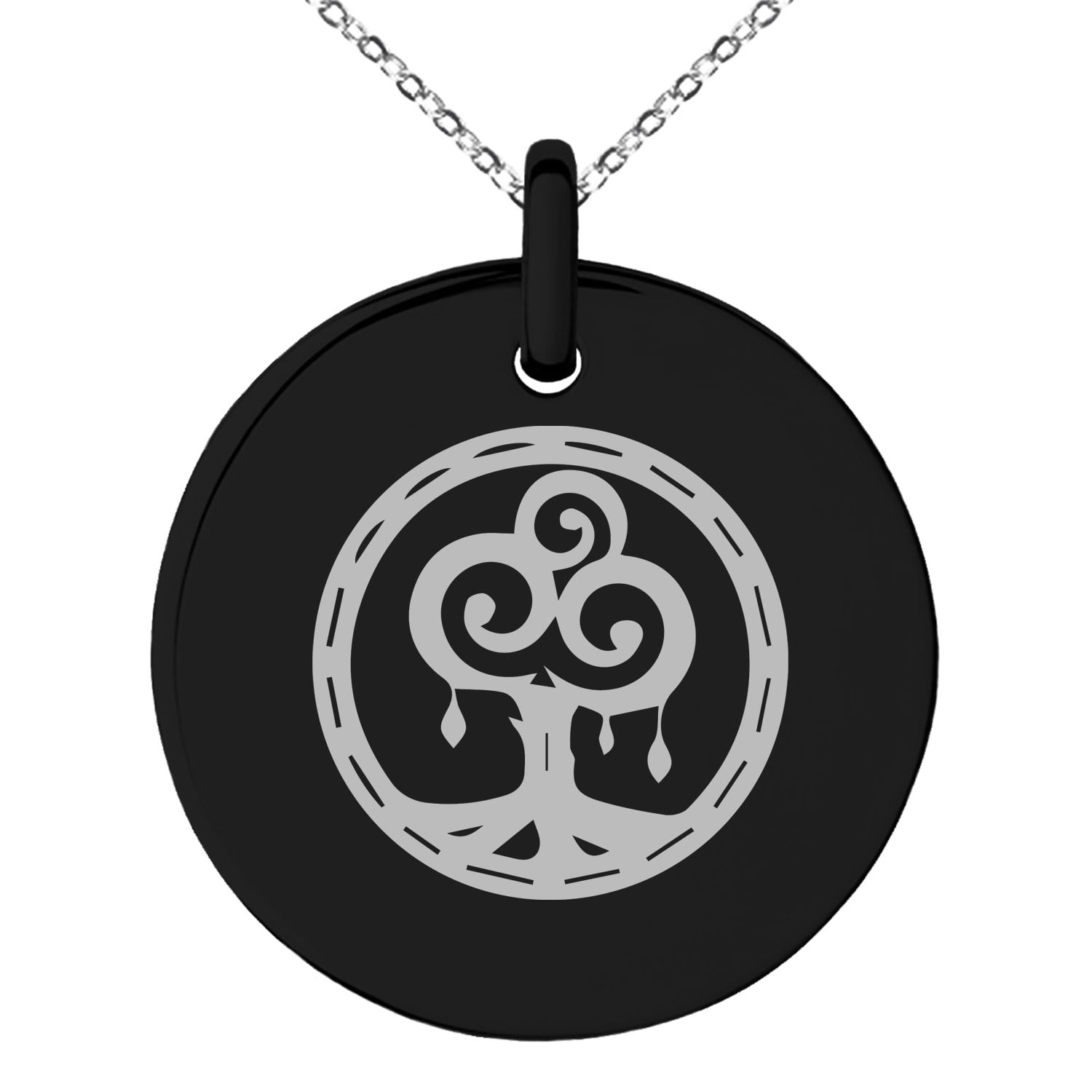 Stainless Steel Nature Magic Rune Engraved Small Medallion Circle Charm ...
