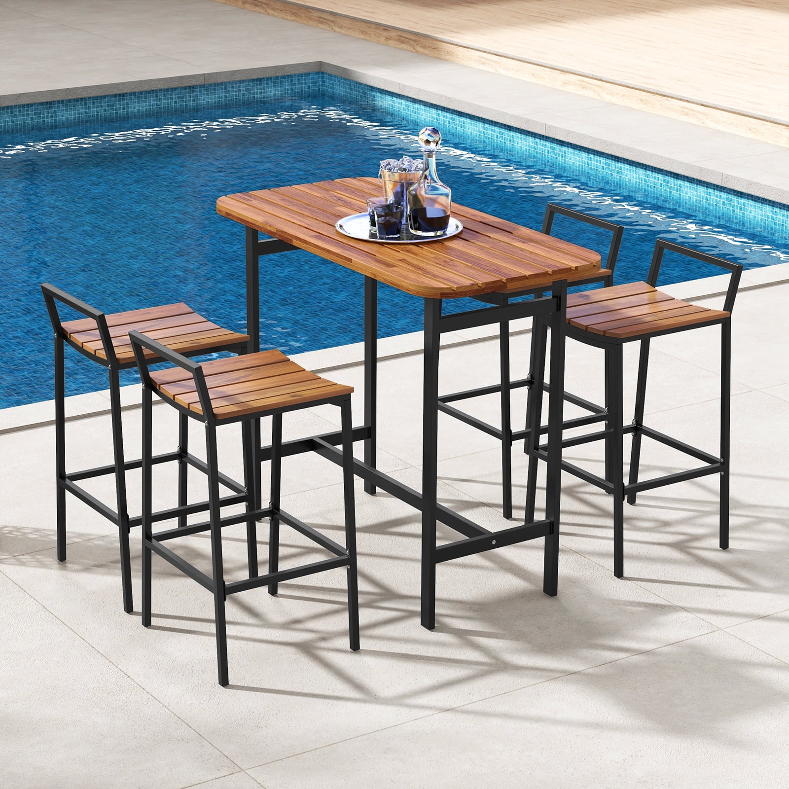 Click here for Costway 5 Pcs Acacia Wood Bar Table Set Outdoor Ba... prices