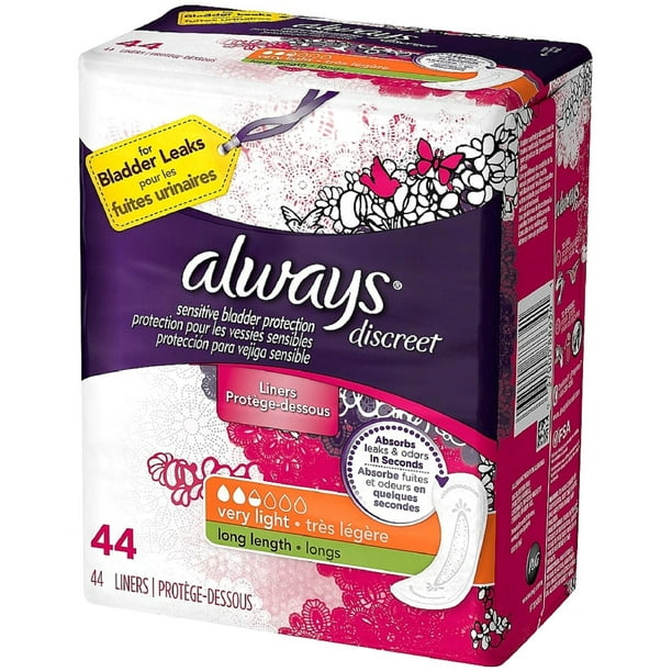 Always Discreet Very Light Absorbency Liners, Long, 44 Ct, Pack of 3 ...