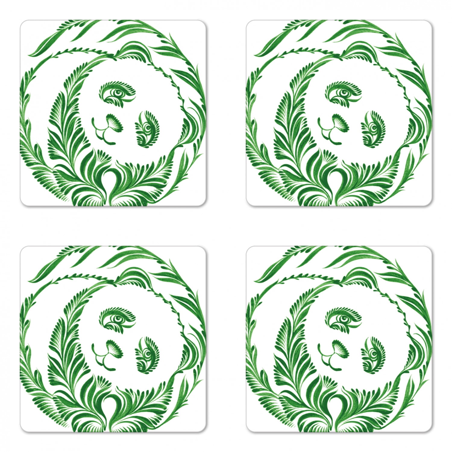Modern Coaster Set of 4, Ukrainian Folk Art Ceramic Tile Inspired Panda ...