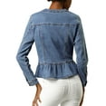 INSPIRE CHIC Women's Denim Jacket Button Down Peplum Hem Long Sleeve Cropped Washed Jean Jacket ...